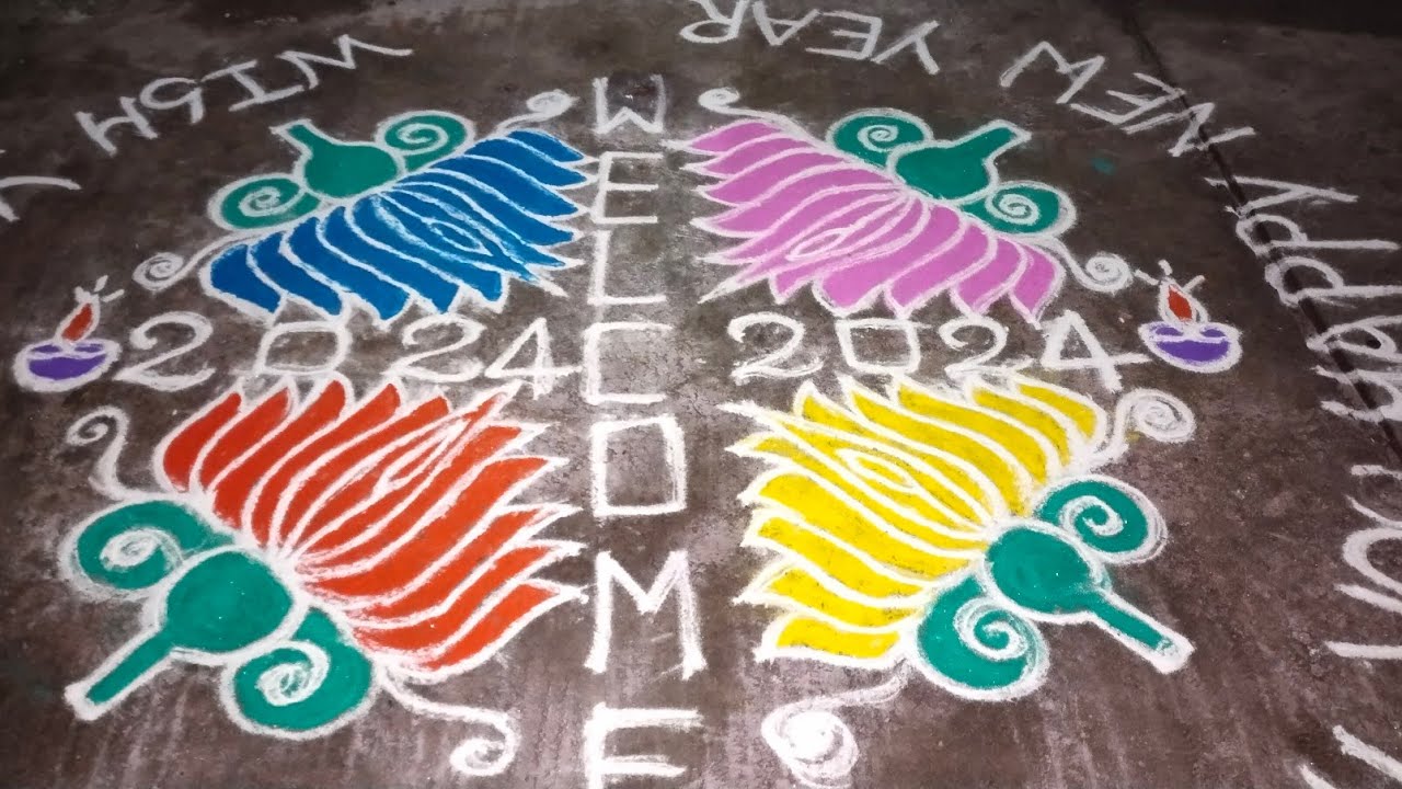 New Year celebration Colour kolam/ Rangoli/Dots kolam - YouTube