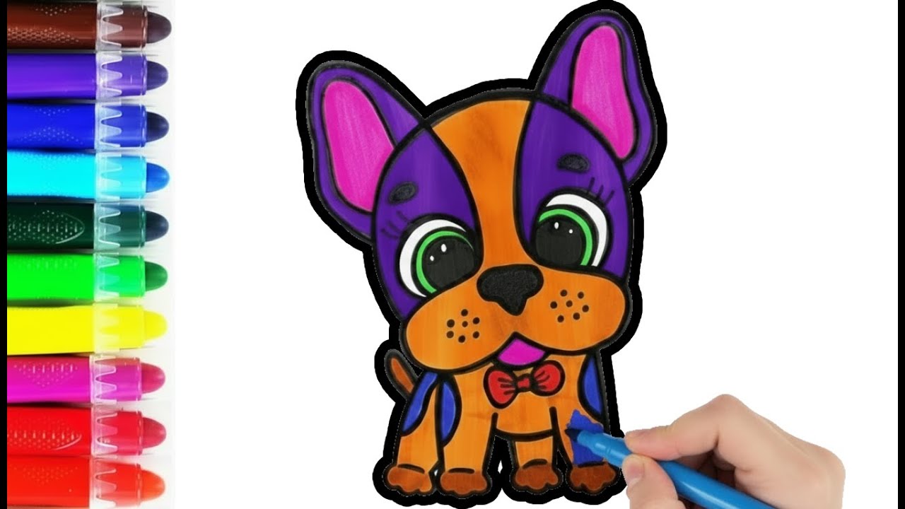 Cute Dog Drawing Rainbow Dogs Coloring Frenchie Bulldog Dog Drawings ...