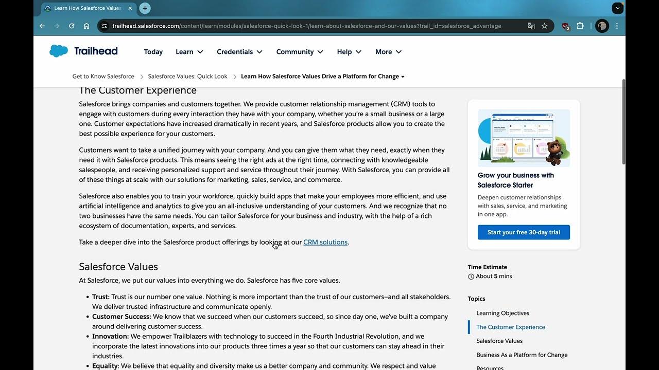 Quiz answers for module called "Salesforce Values: Quick Look". - YouTube