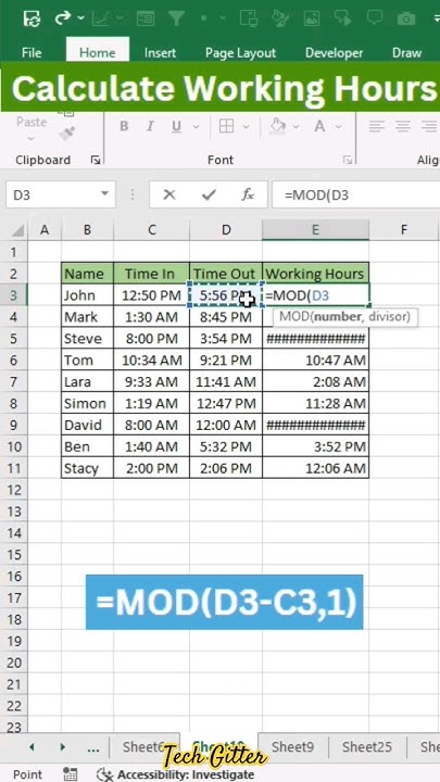 Calculate Working Hours in Excel - YouTube