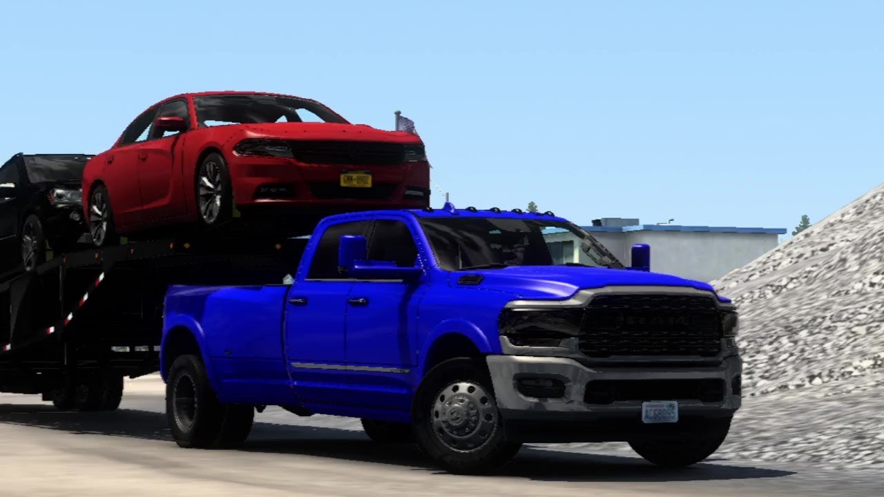 Jon Ruda RAM 3500 with car hauler trailer - YouTube