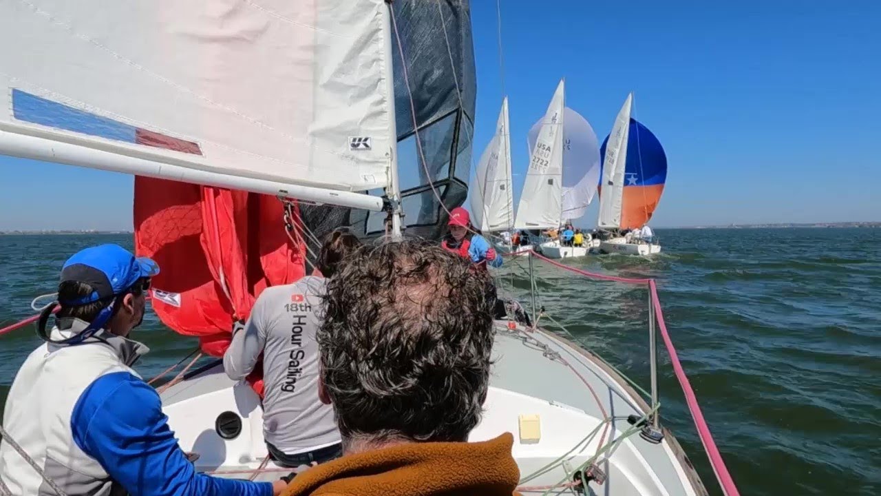 J24 sailboat racing, race 1 Rubbing at the mark, is racing #collision # ...