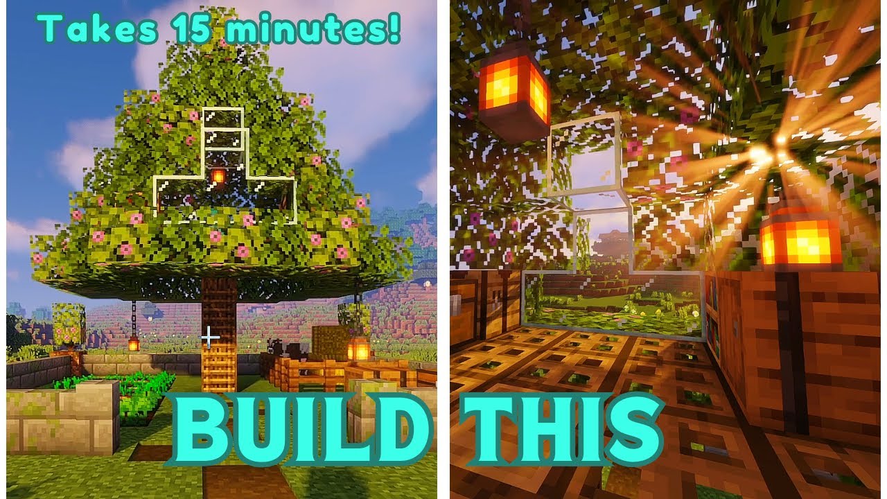 Minecraft Unique Tree House Build! - Takes 15 minutes! - YouTube