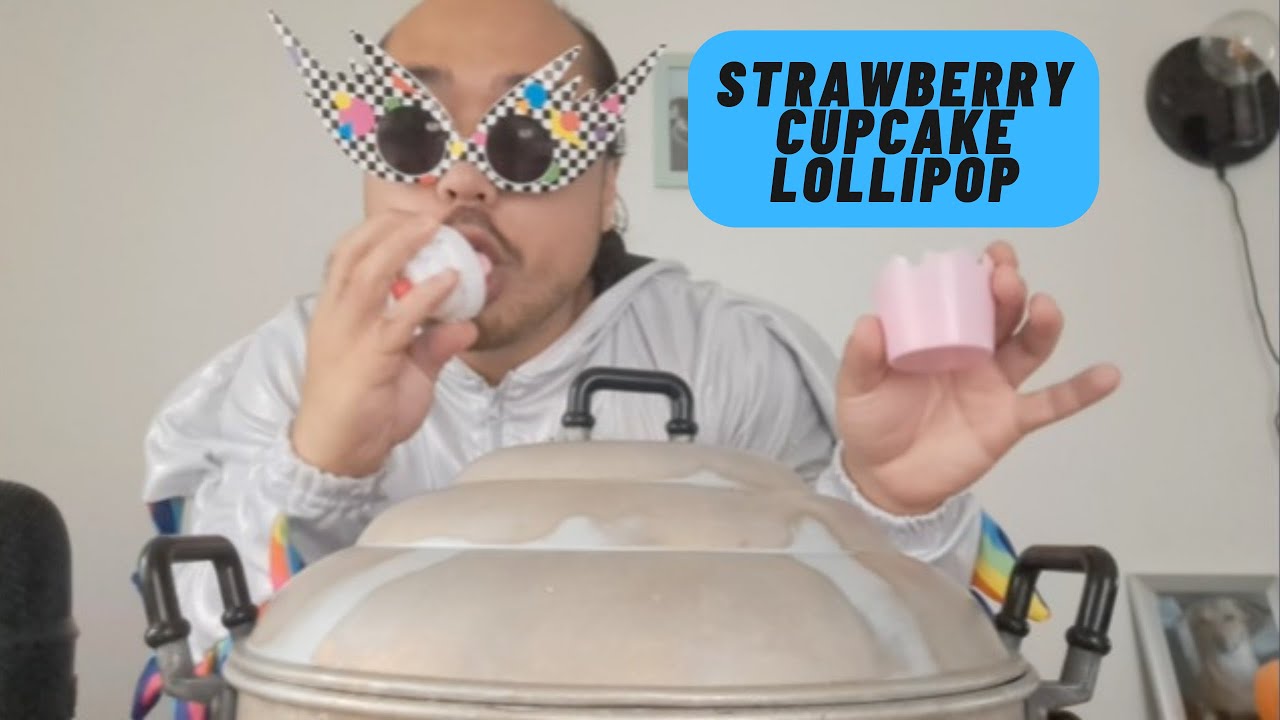 ASMR Strawberry Cupcake Lollipop 🍭 Eating Sounds - YouTube