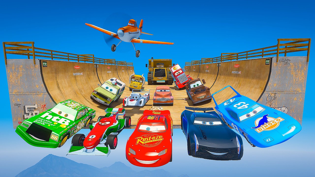 Cars Extreme Ramp Jump Challenge McQueen The King Chick Hicks Storm ...