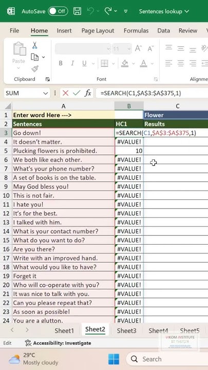 Excel Sentence Lookup Excel Exceltech Exceltips Exceltricks Exceltutorial Youtube