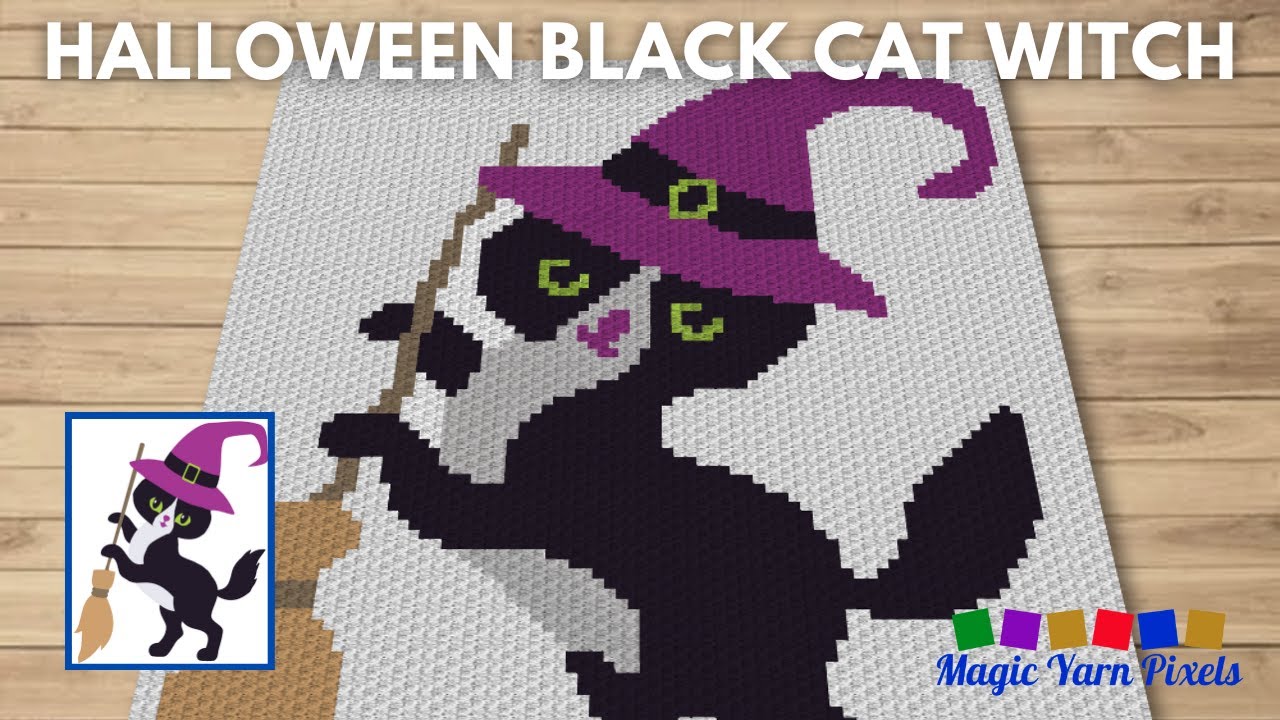 FREE GRAPH Halloween Black Cat Witch C2C & Tapestry Crochet Pattern ...