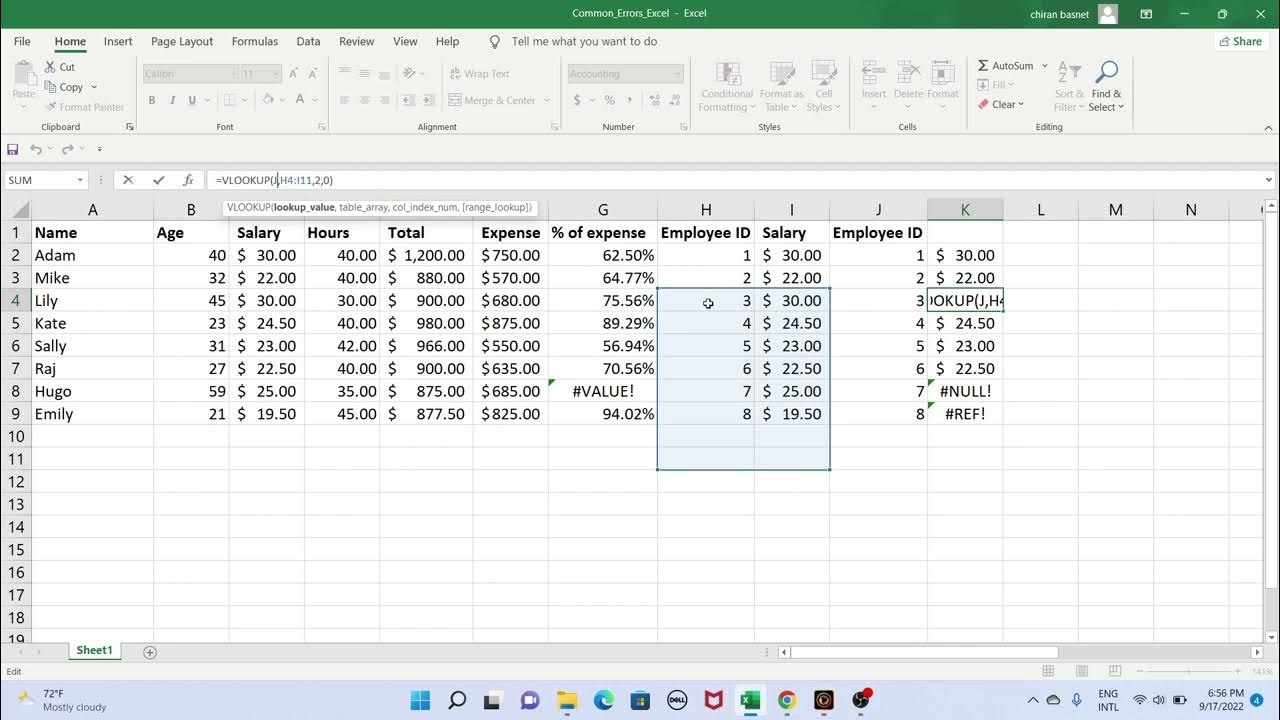 Common Errors In Excel and How to Fix Them. #### , #DIV/0! , #NAME? #N/A #NULL! #REF! #VALUE ...
