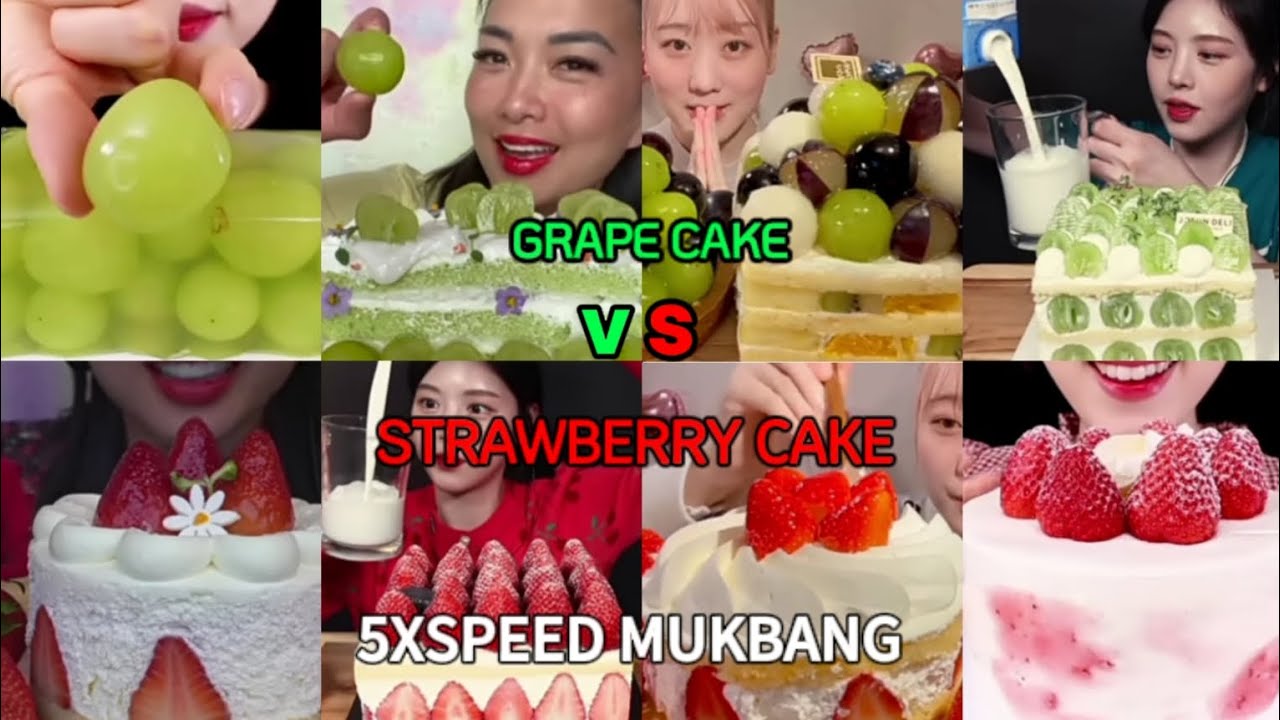GRAPE CAKE VS STRAWBERRY CAKE EATING 5XSPEED MUKBANG SOUNDS COMPILATION ...