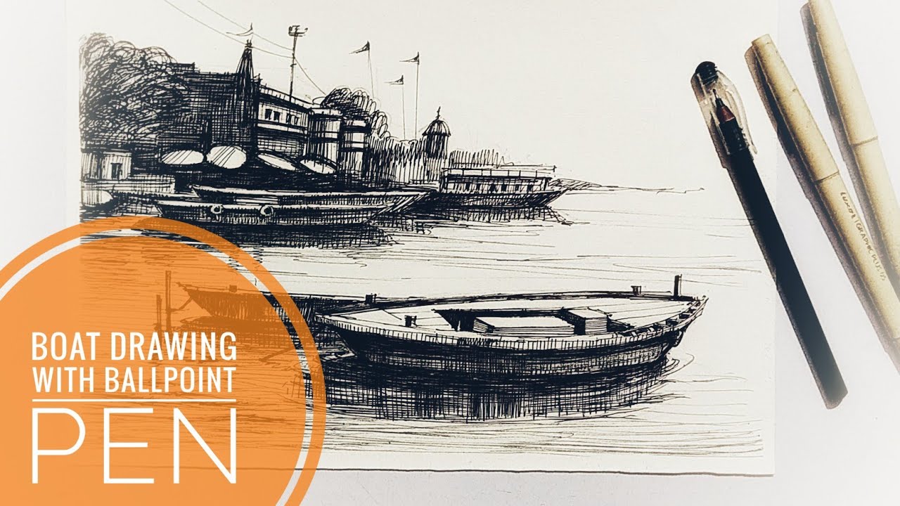 Banaras boat drawing with Ballpoint pen/ Prakash fine arts/Ajay Prakash ...