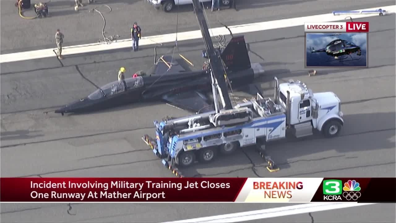Military training jet hard landing closes runway at Mather Airport ...