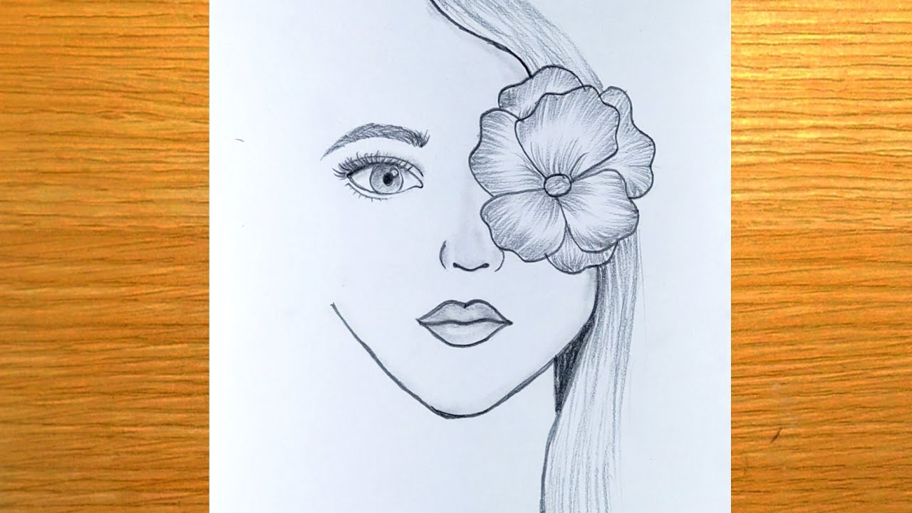 Girl drawing with flower || how to draw a girl with flower step by step ...