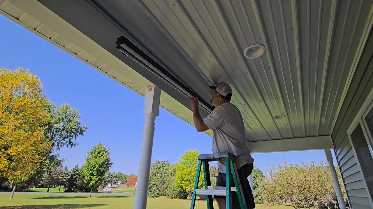 Koolspot shade install on the new porch - YouTube