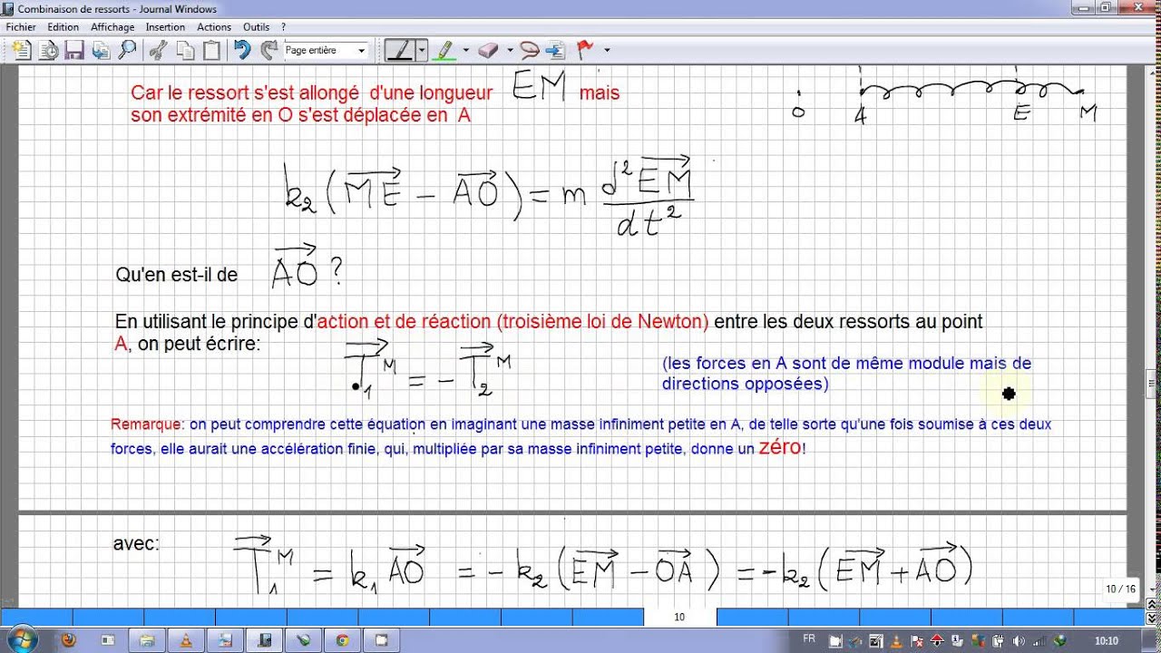 8. constante de raideur équivalente de deux ressorts en série - YouTube