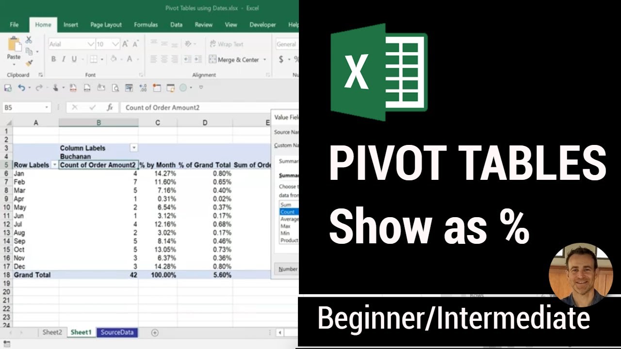 Excel Tutorial Pivot Table using Percentages - YouTube