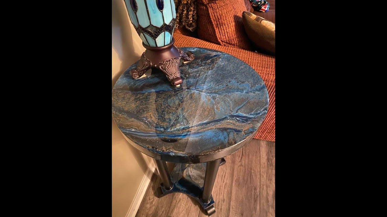 Blue and Copper Resin Table Top - YouTube