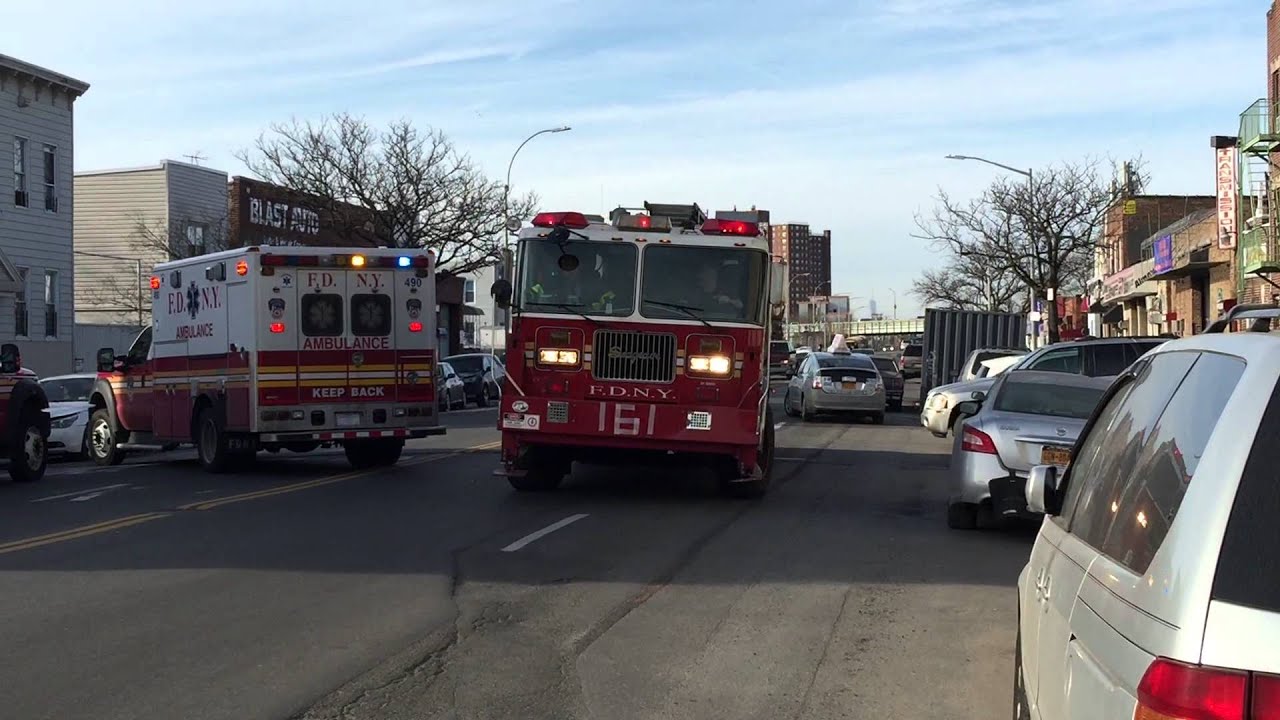 FDNY TOWER LADDER 161 CRUISING BY STILLWELL AVENUE IN CONEY ISLAND ...