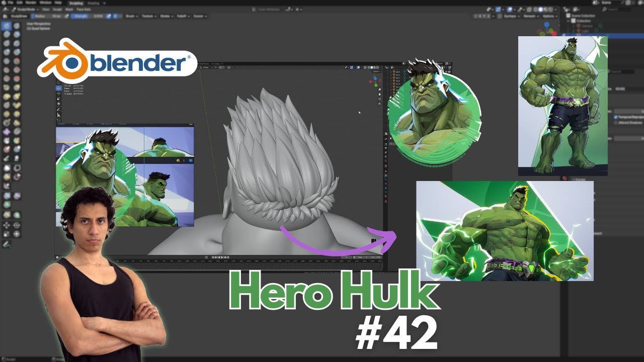 (Day 42) Blender Sculpting: Hero Hulk (Marvel Rivals) - More details ...