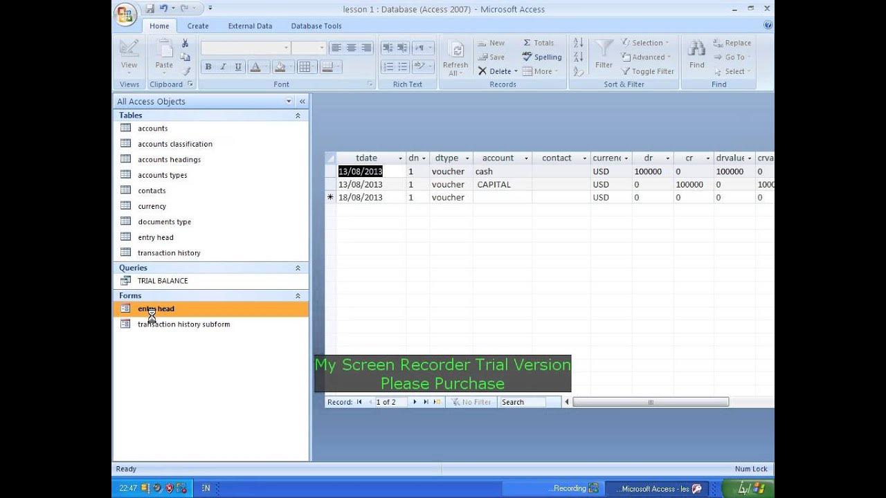 Ms Access;How to create accounting program; Lesson 2 - YouTube