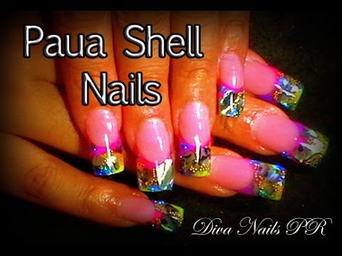 Paua Shell Acrylic Nail Design- Pinky Paua - YouTube