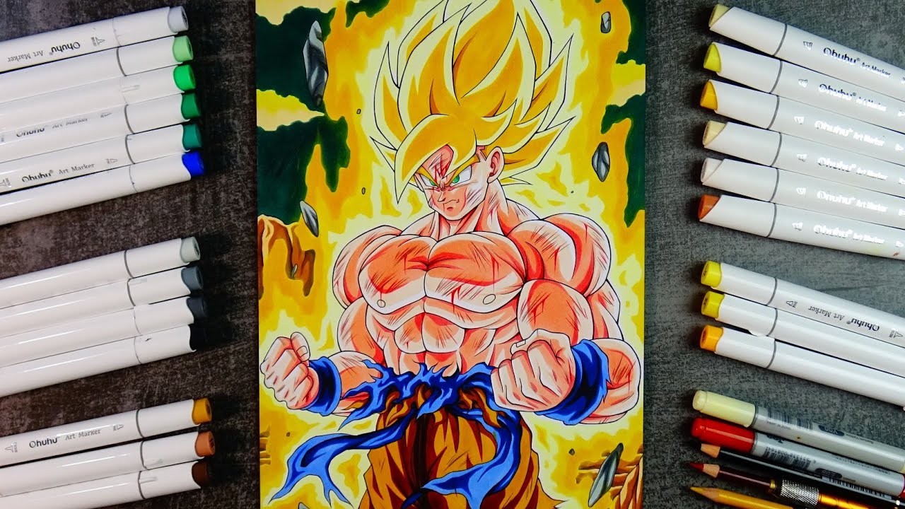 Drawing Goku SSj Namek in Real Time - YouTube