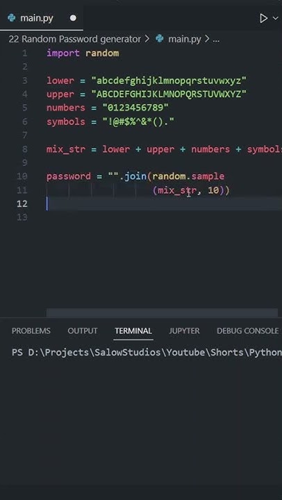 Random Password generator #shorts #Python #PythonShorts - YouTube