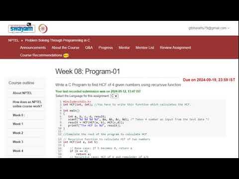 NPTEL 2024 PROBLEM SOLVING THROUGH PROGRAMMING IN C WEEK 8 PROGRAM 1 - YouTube
