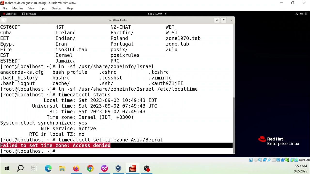 Redhat Linux 9 Lab: Solution to: Failed to set time zone: Access denied - YouTube
