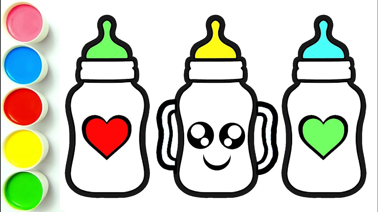 Drawing, colouring and painting baby feeder for kids , how to draw baby ...
