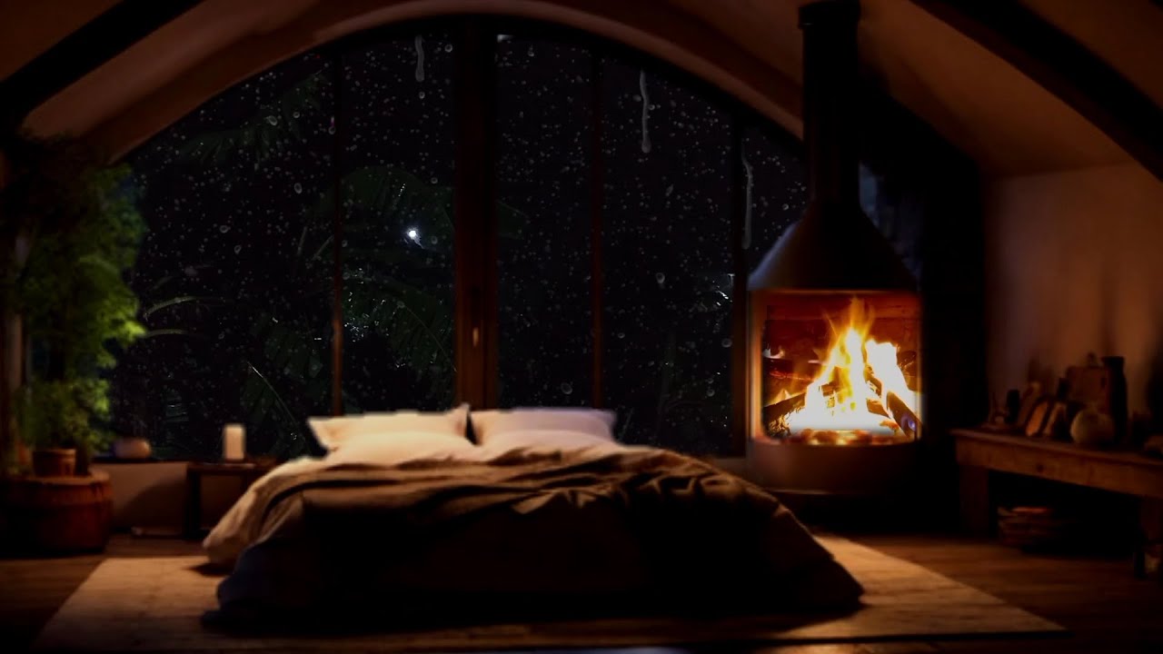 COZY RAIN AND LAKESIDE ,RAIN SOUNDS FOR SLEEP ,COZY FIREPLACE ,NATURE ...