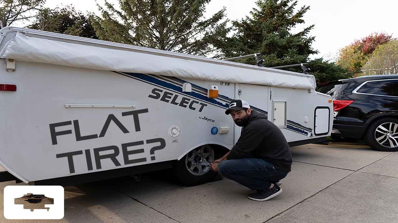 HELP How To Change A Pop Up Camper FLAT TIRE Tools Tips Tricks