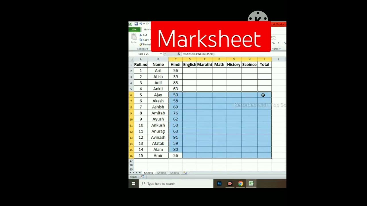 ms Excel marksheet shortcut #trending #youtubeshorts #msexcel Excel tips #excel tricks#advance ...