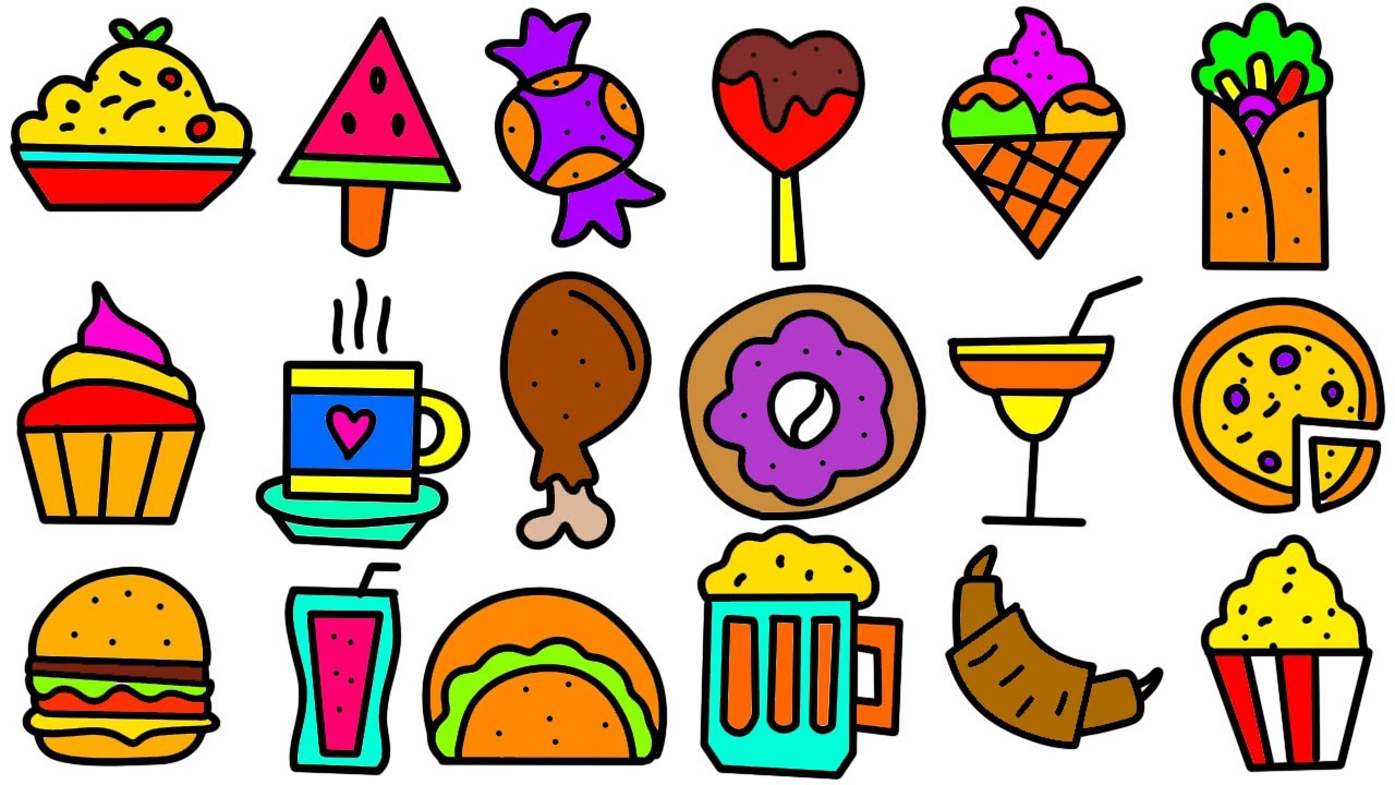 How to draw a food easy | candy,cake,lollipop,ice cream,donuts |Easy ...