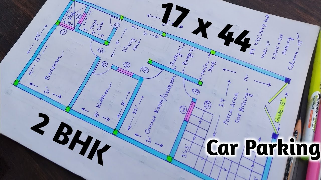17 x 44 house plan with car parking | sabse Accha ghar ka naksha | 2 ...