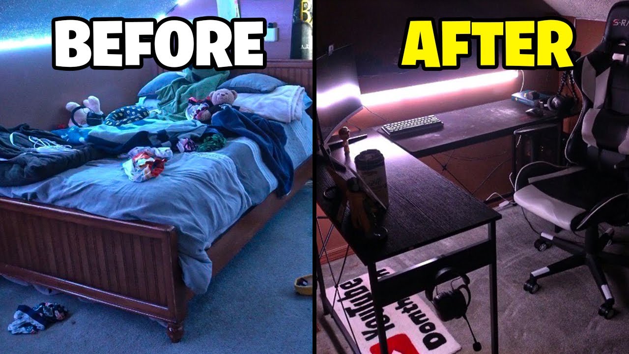 Tranforming My Messy Room Into A Gaming Room - YouTube