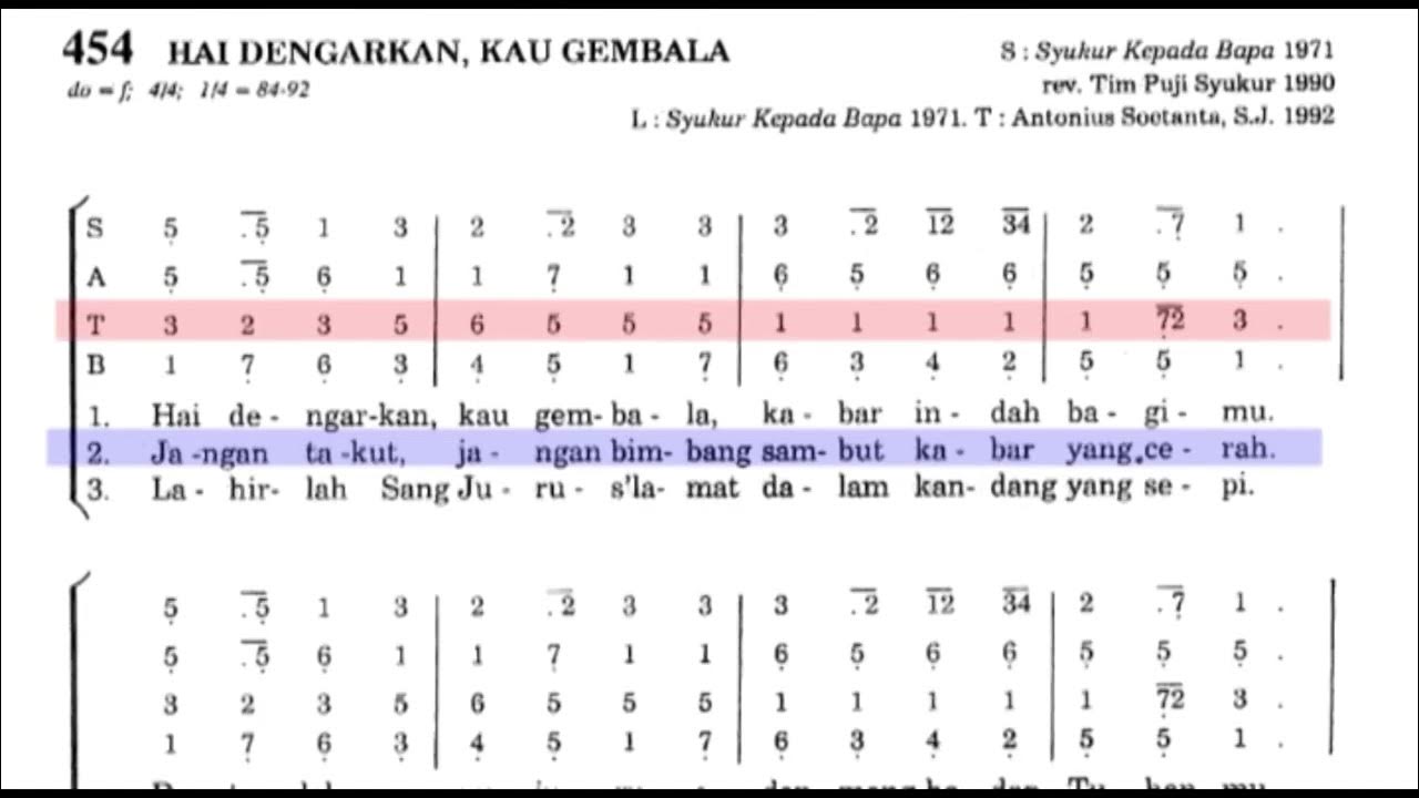 Tenor PS 454 Hai Dengarkan Kau Gembala #satbguides #lagumisa #gerejakatolik #paduansuaragereja ...