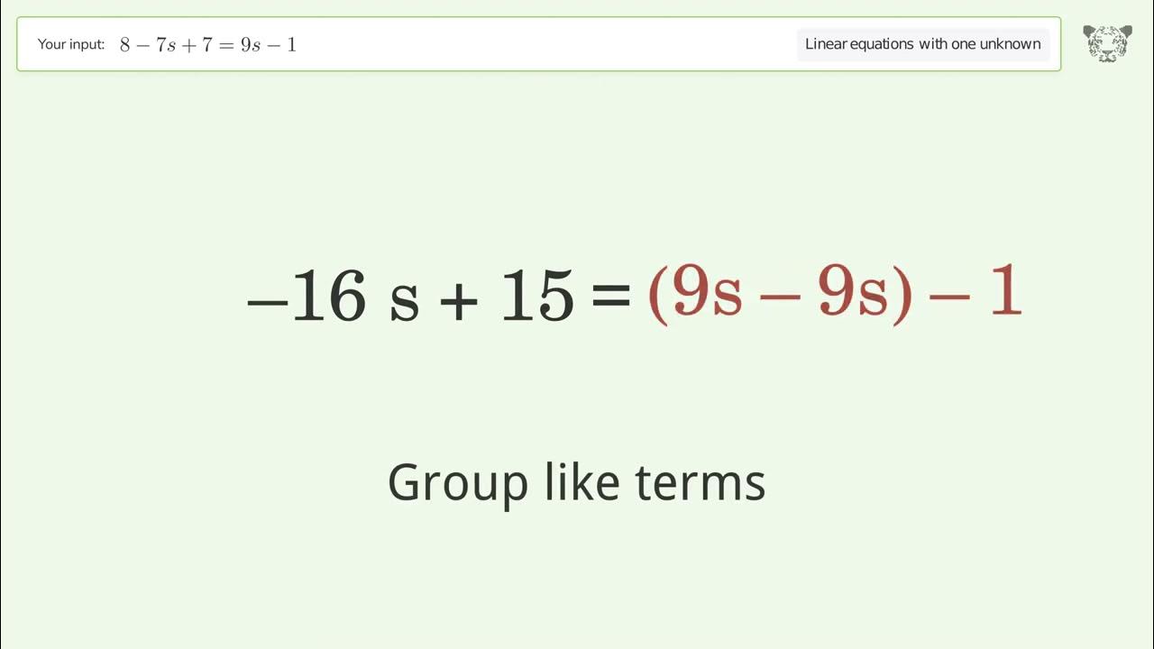 Linear equation with one unknown: Solve 8-7s+7=9s-1 step-by-step ...