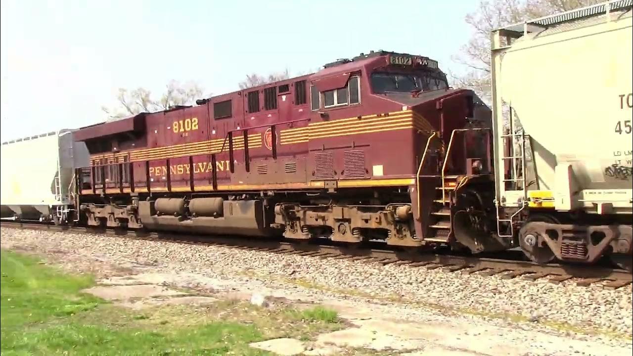NS 35N with NS 4544, NS 4527, NS 4020, and NS 8102 (PRR HU) Westbound in Delphi, Indiana - YouTube
