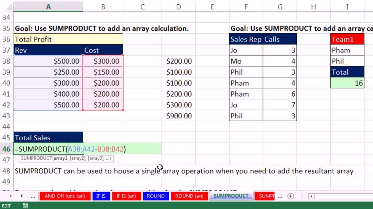 Highline Excel 2013 Class Video 17: Introduction To SUMPRODUCT Function ... Highline Excel 2013 Class Video 17: Introduction To SUMPRODUCT Function ...