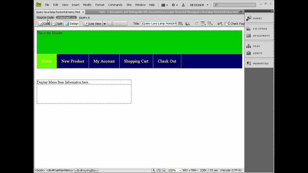 jQuery Lava Lamp Menu Tutorial (Part 3) - add and try moving lavalamp navigation - YouTube
