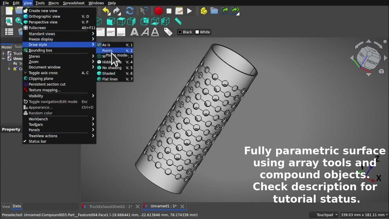 FreeCAD: Parametric Surfaces - Holes on cylinder / curve surface Preview - YouTube