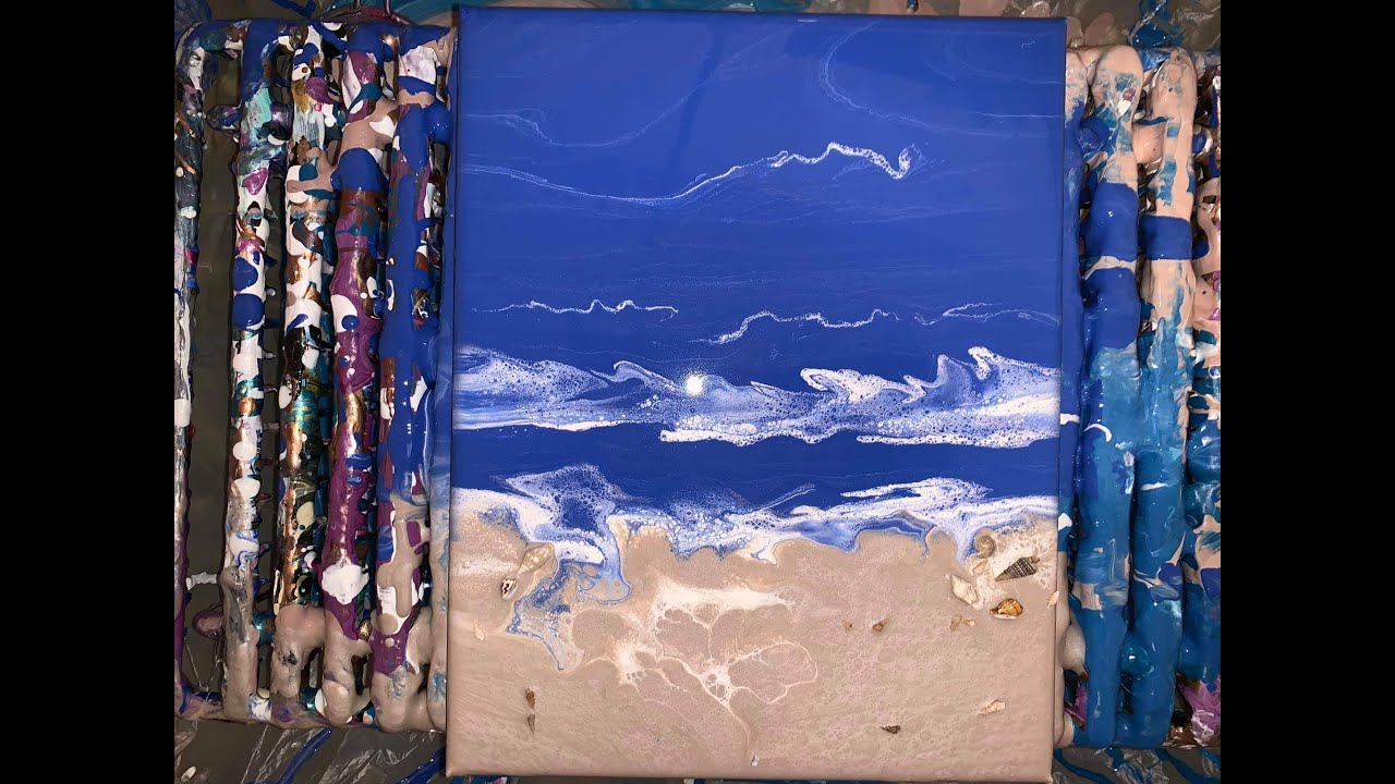 Practicing Ocean beach with waves fluid acrylic pour painting - YouTube