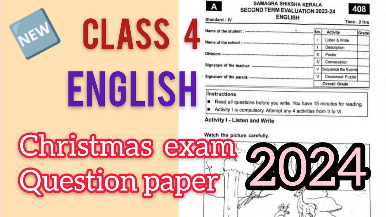 ENGLISH /CHRISTMAS EXAM QUESTION PAPER 2024 /CLASS 4/second term - YouTube