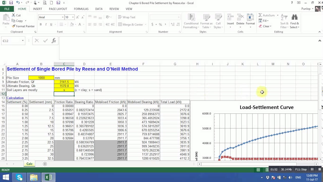 Excel สร้าง Load Settlement Curve ของเสาเข็มเจาะ (Bored Piles) - YouTube