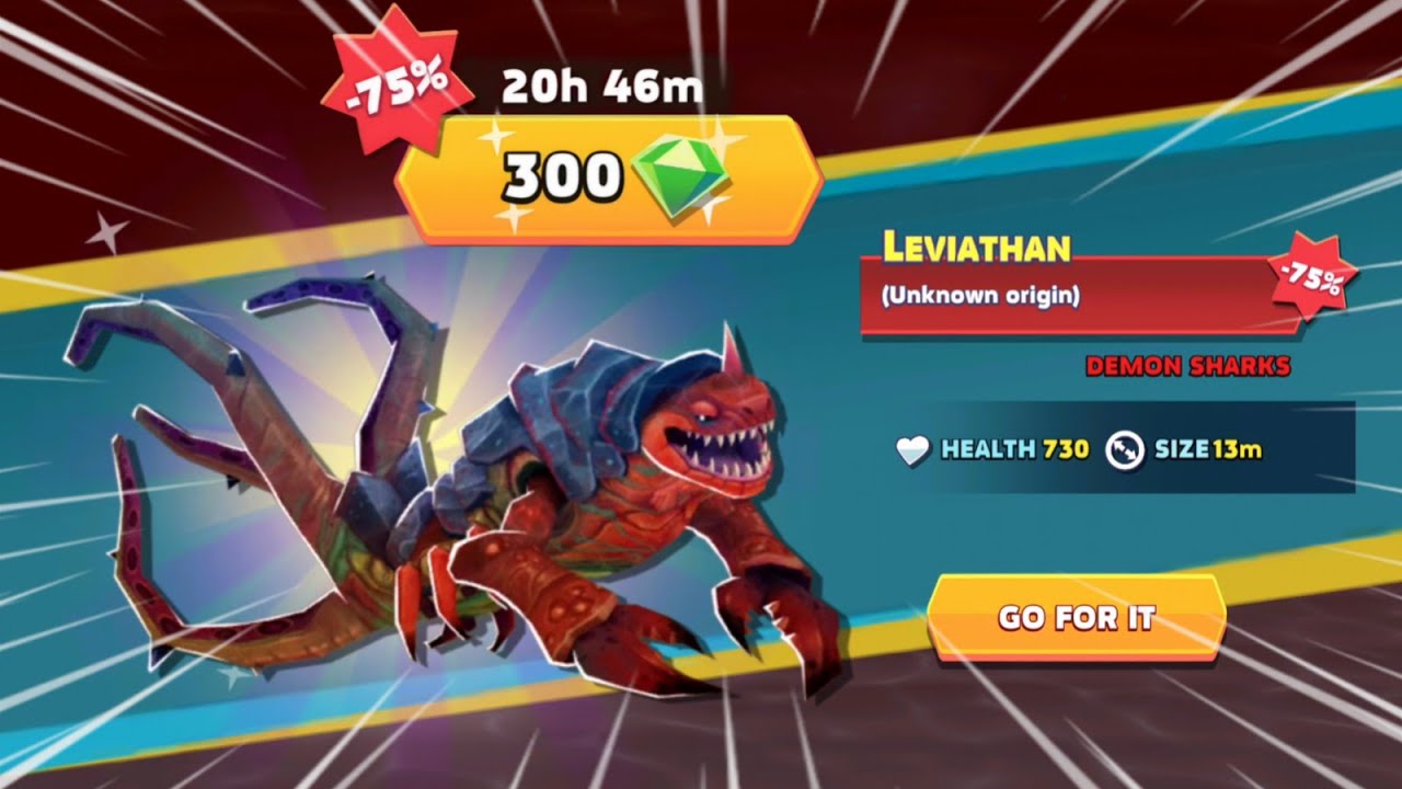 GOT LEVIATHAN 75% OFF (ONLY 300 GEMS) - Hungry Shark Evolution - YouTube