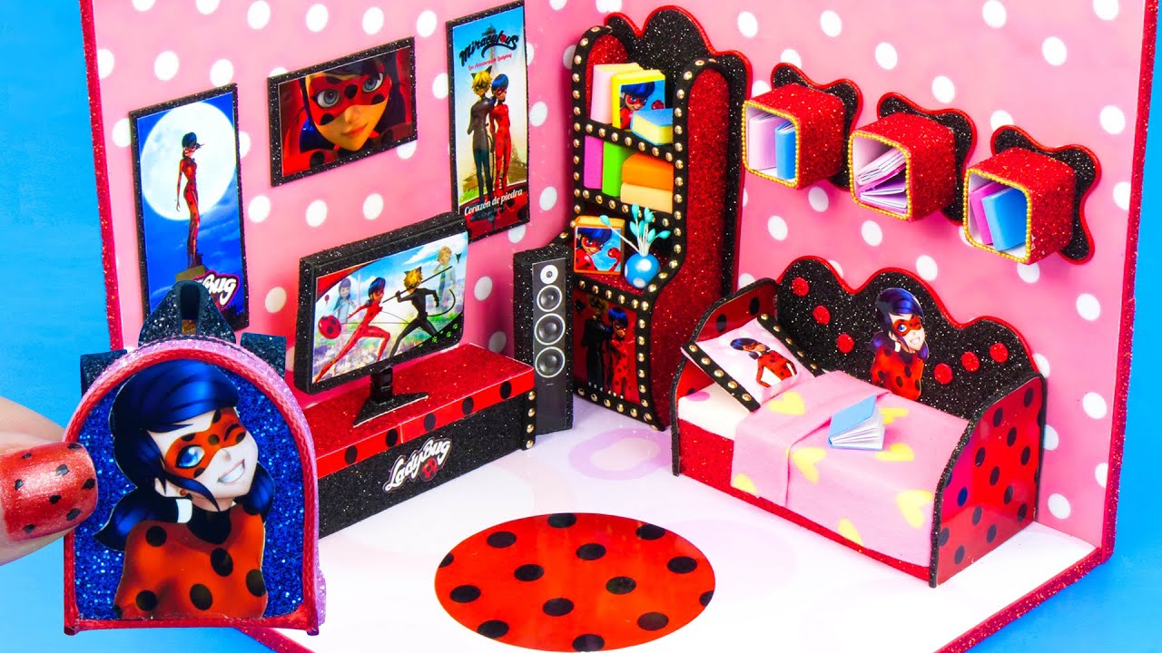 DIY Miniature Dollhouse Room ~ Miraculous Ladybug Room Decor, Backpack ...