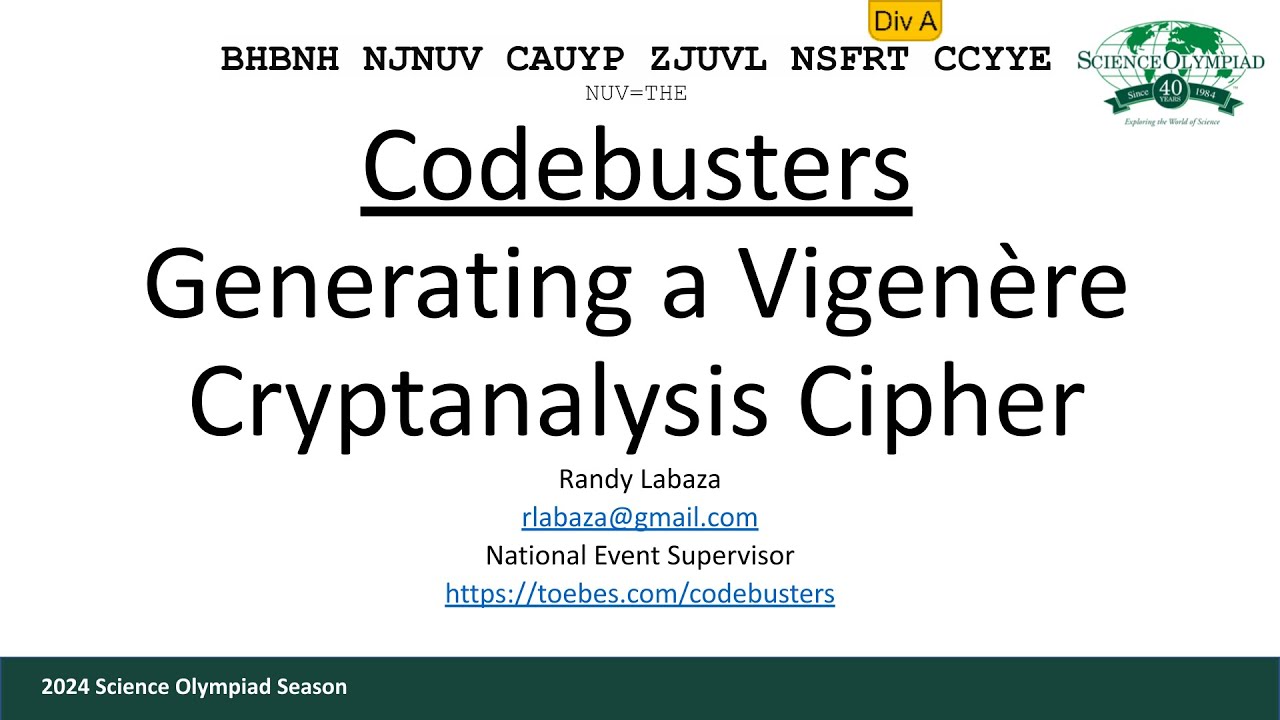Codebusters - Generating a Vigenère Cryptanalysis Cipher - YouTube