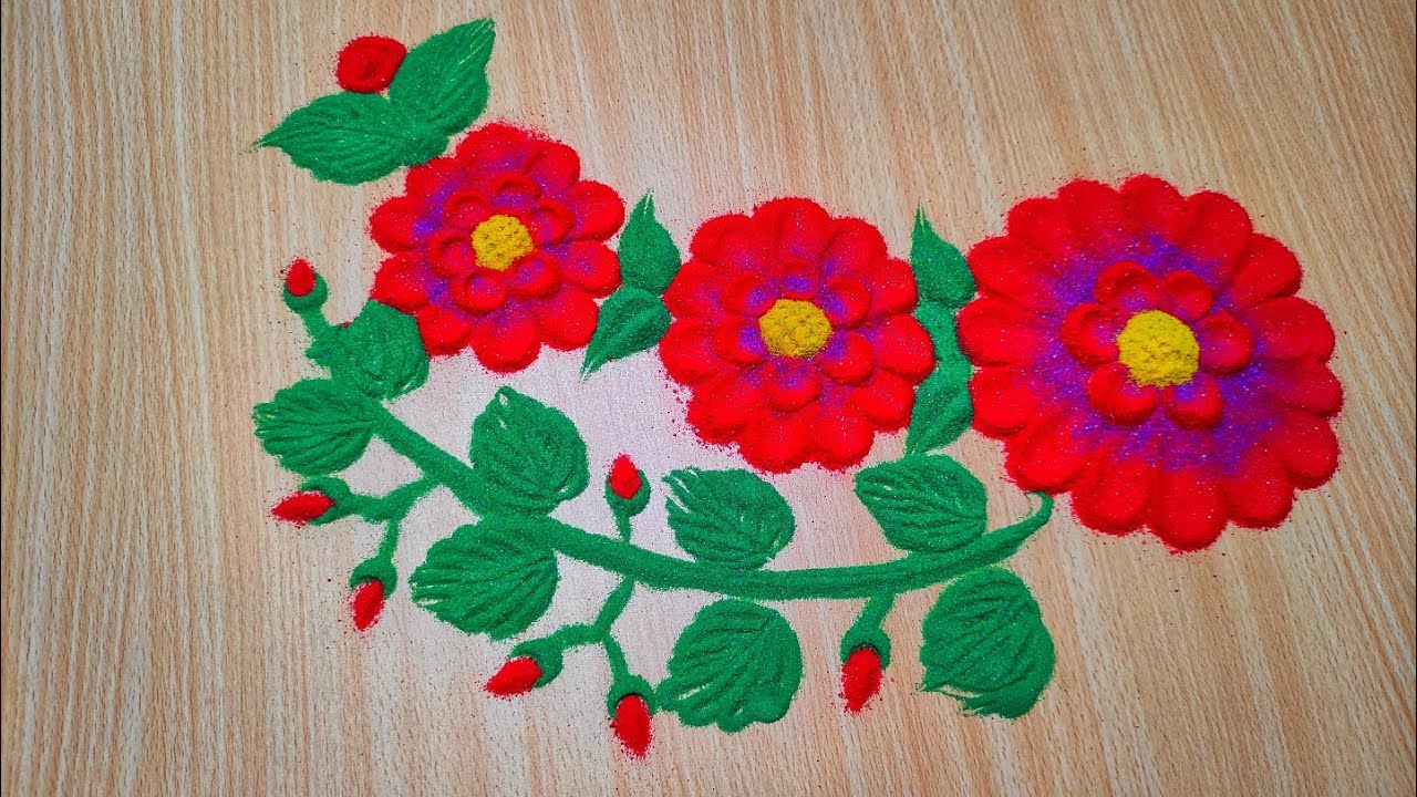 How to make a Simple Flower Rangoli | straight rangoli designs | kolam ...