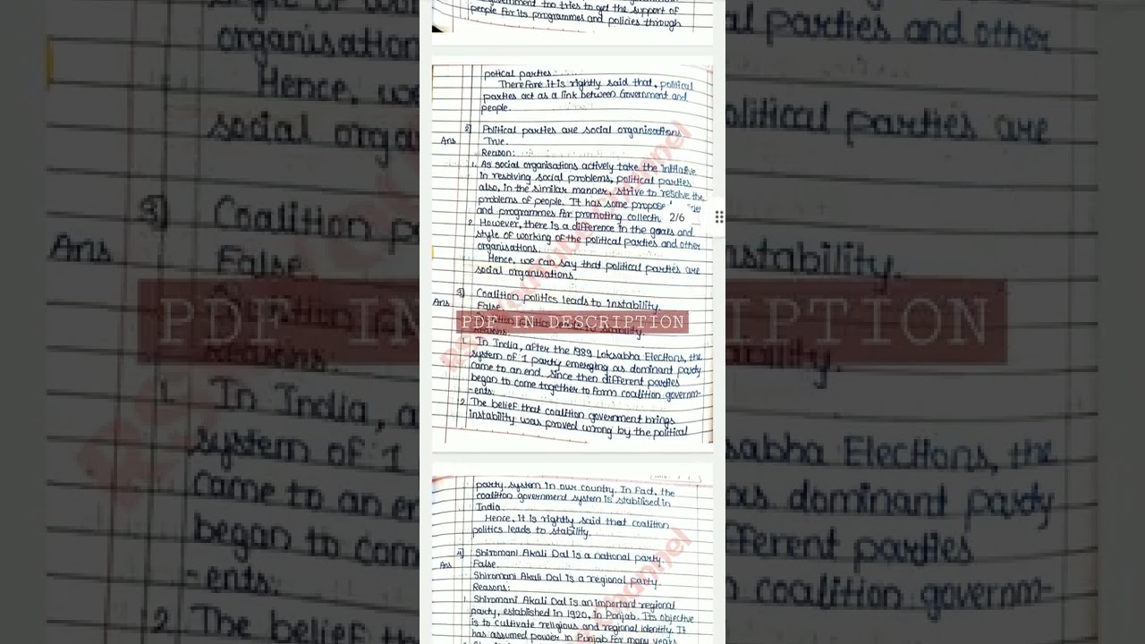 Chapter 3 |Political Parties | Class 10| Political Science| Handwritten ...
