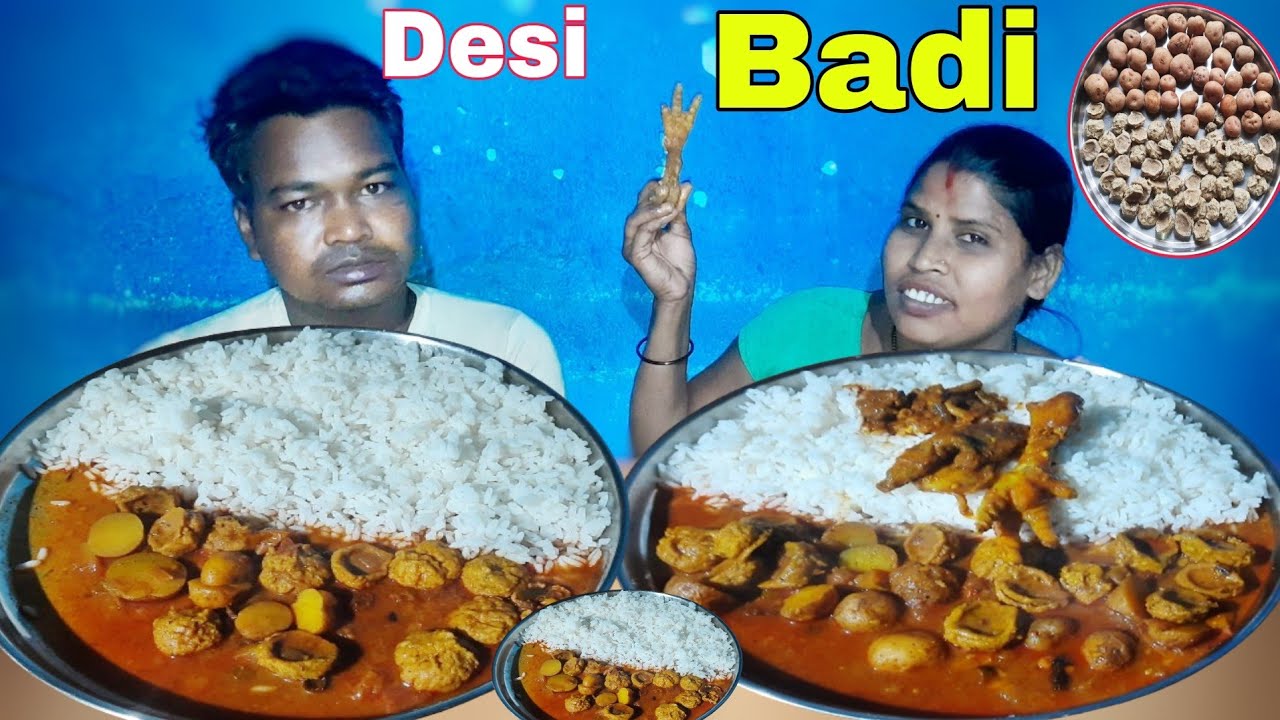 eating show | Desi badi Cooking | nonveg veg curry with rice eating ...